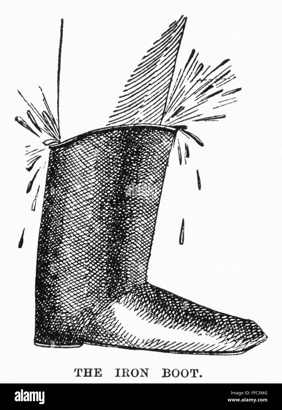 IRON BOOT. /nLarge iron boot worn by victim and filled with hot lead ...