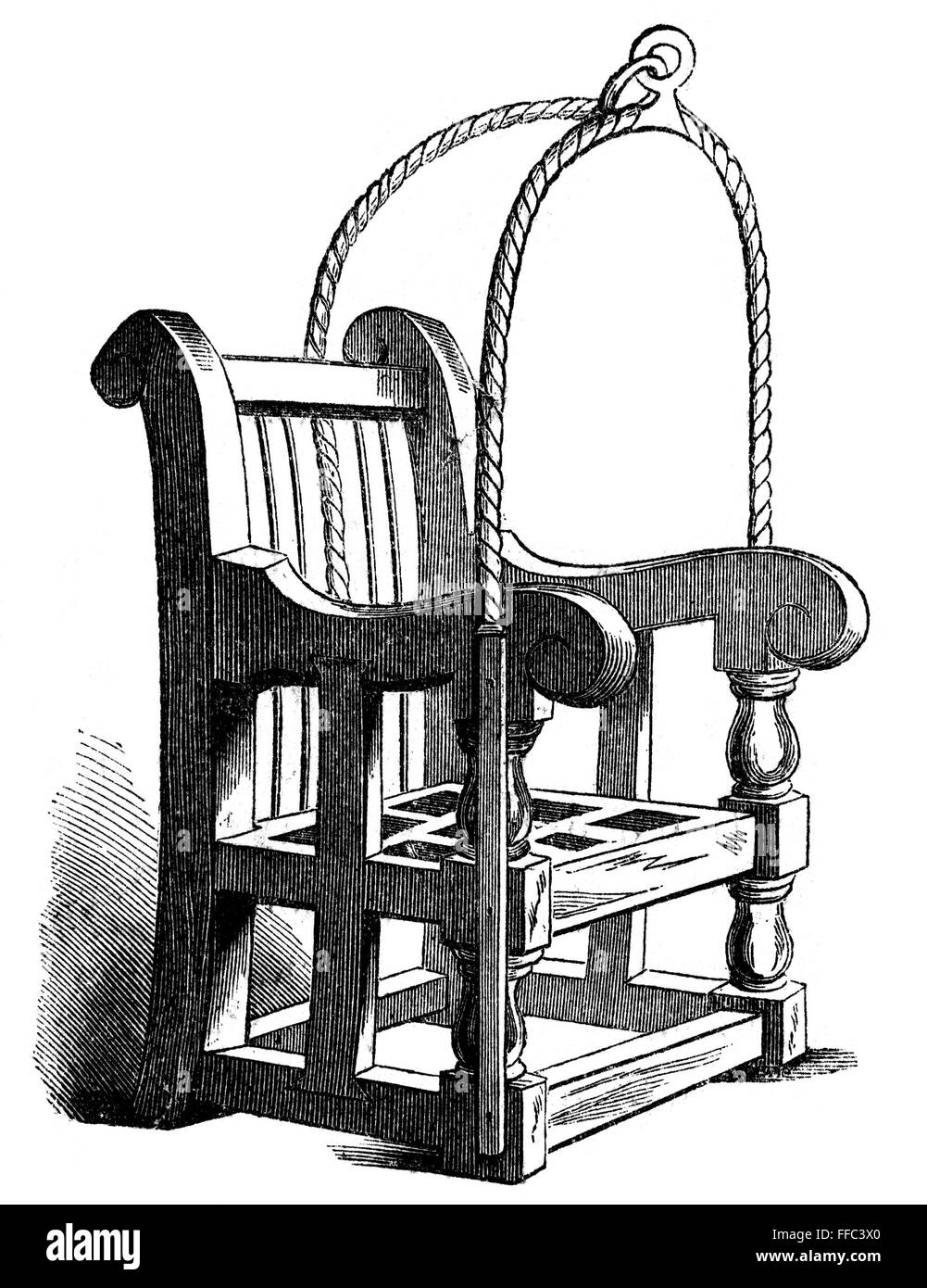 DUCKING STOOL. /nMedieval English ducking stool. 19th century line ...