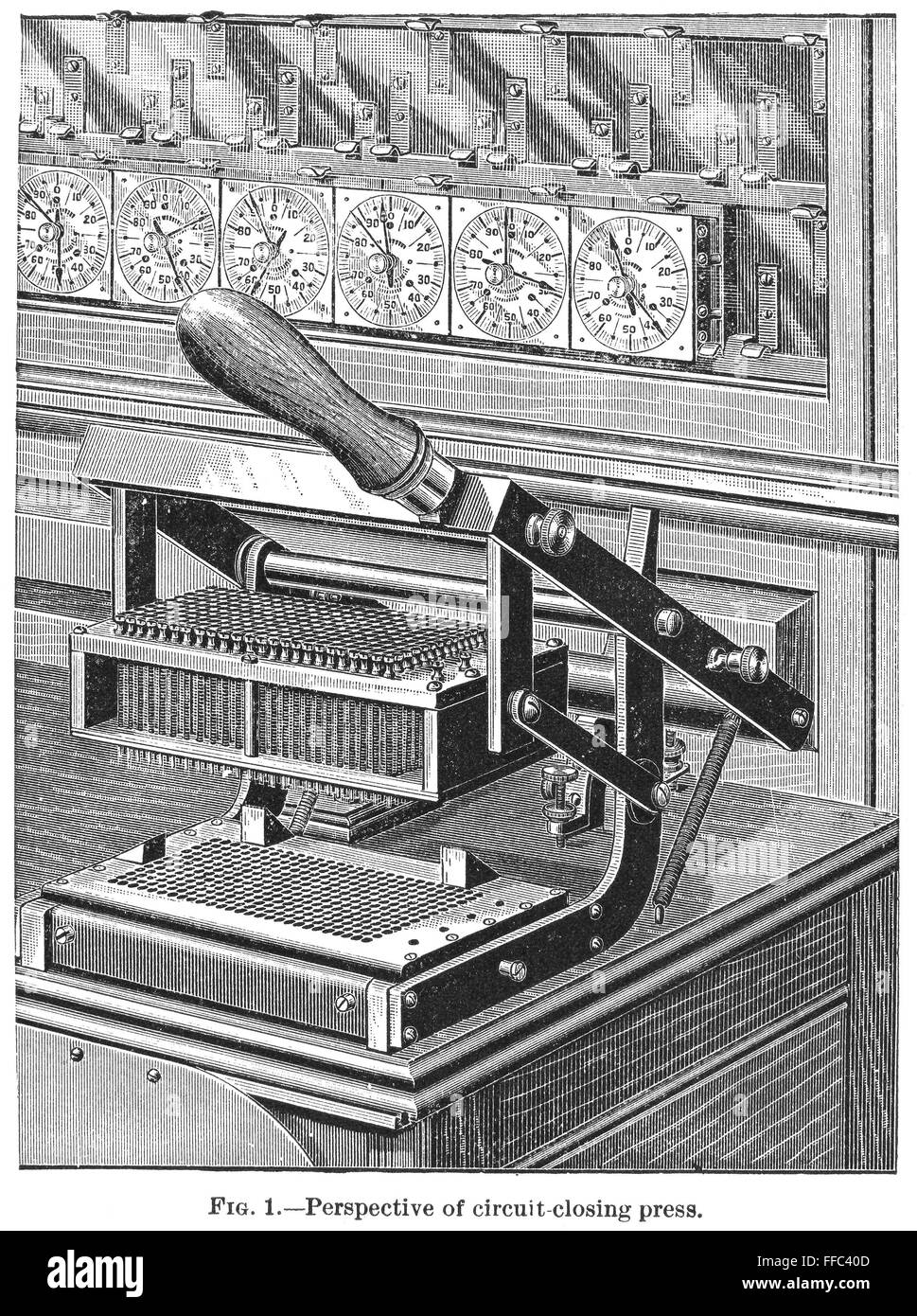 CENSUS TABULATOR, 1890. /nThe circuit closing press of a Hollerith census tabulator, used in the ...