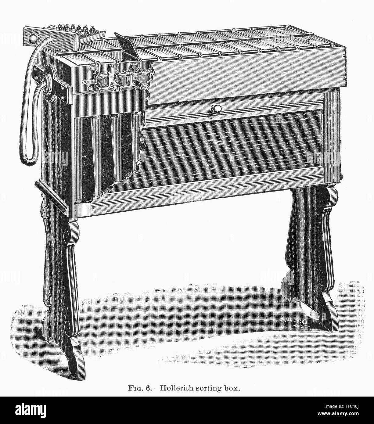 CENSUS TABULATOR, 1890. /nThe sorting box of a Hollerith census ...