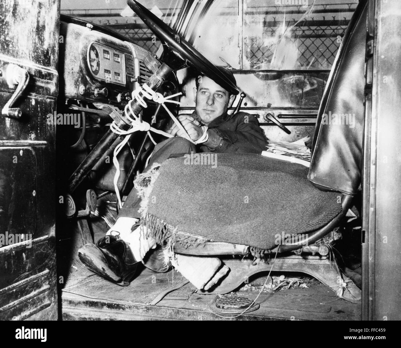 TRUCK HIJACKING, 1956. /nFrank Farinella of New York, demonstrates how ...