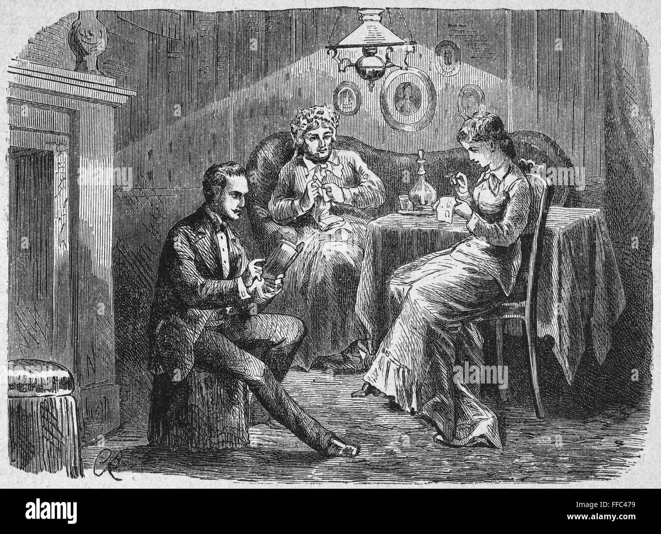 PARLOR SCENE, 1880. /nWood engraving, German, 1880 Stock Photo - Alamy