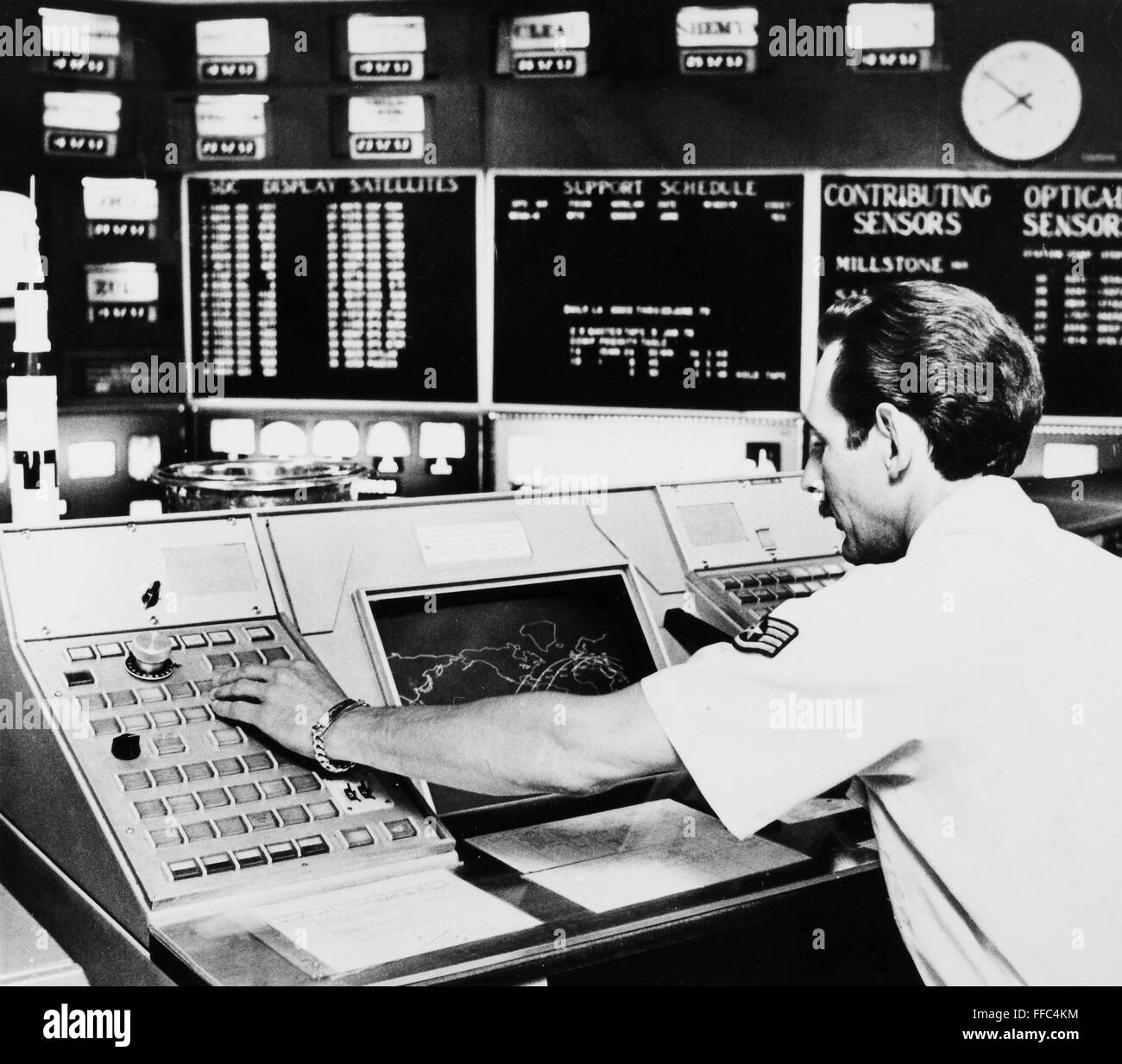 NORAD HEADQUARTERS, 1979. /nMonitoring tracking information on Skylab ...