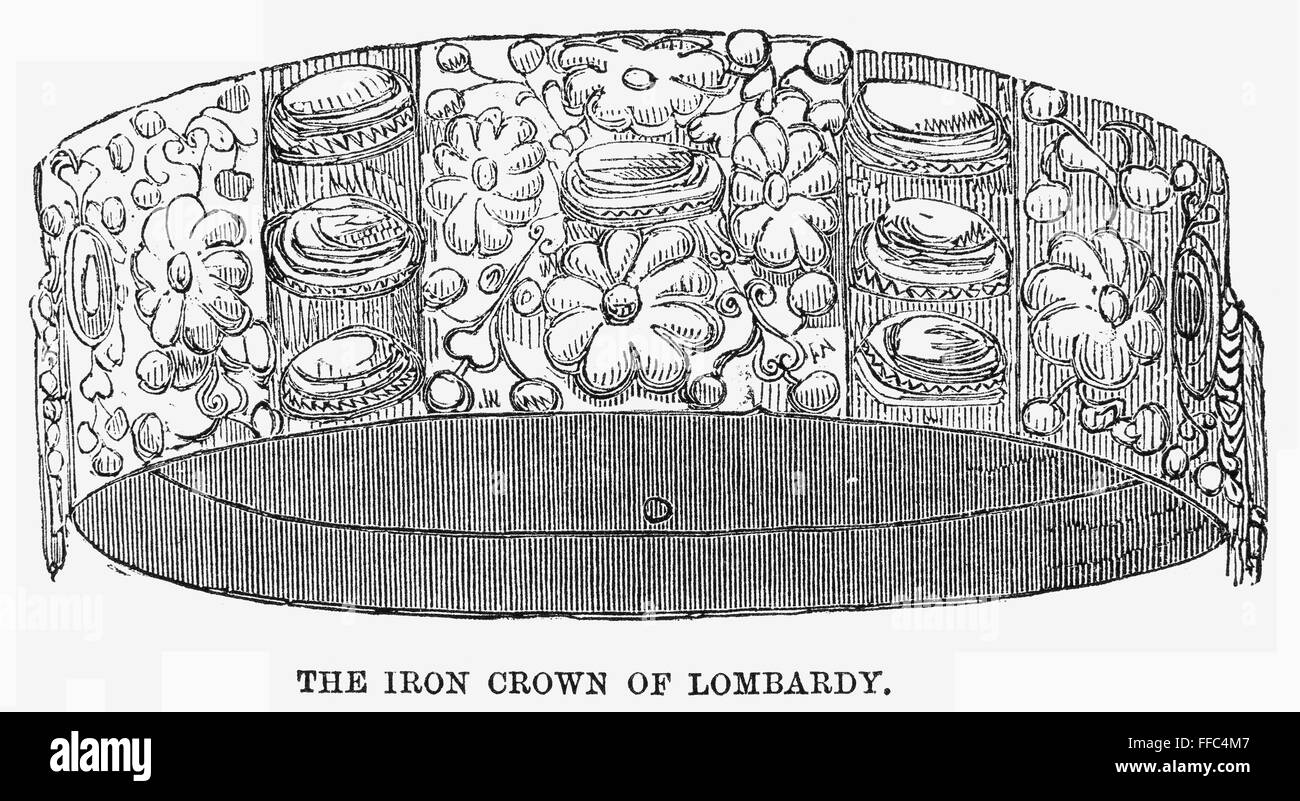 IRON CROWN OF LOMBARDY. /nAncient European reliquary. English engraving ...