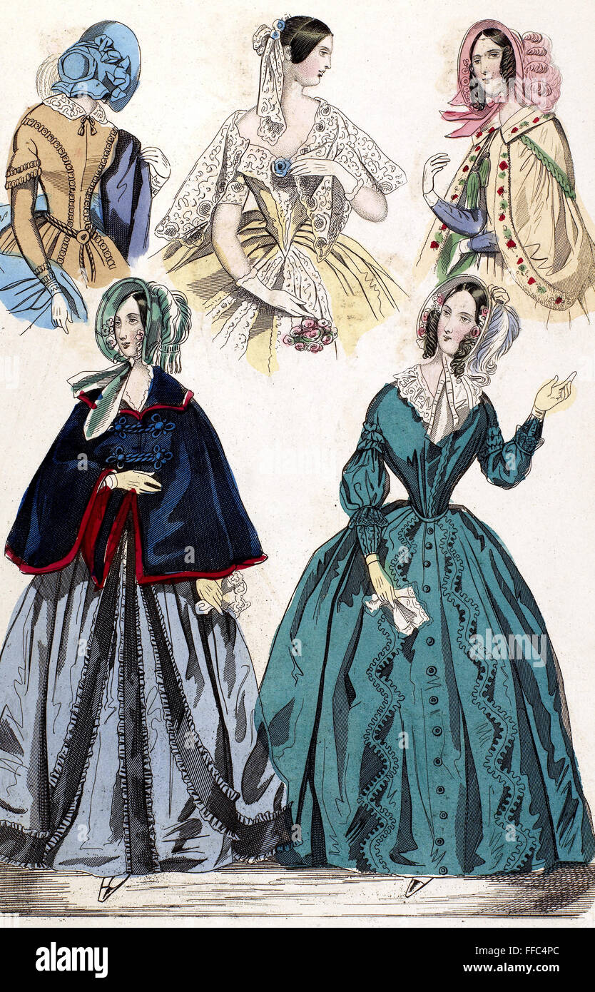 WOMEN'S FASHION, 1842. /nAmerican fashion print from 'Godey's Lady's ...