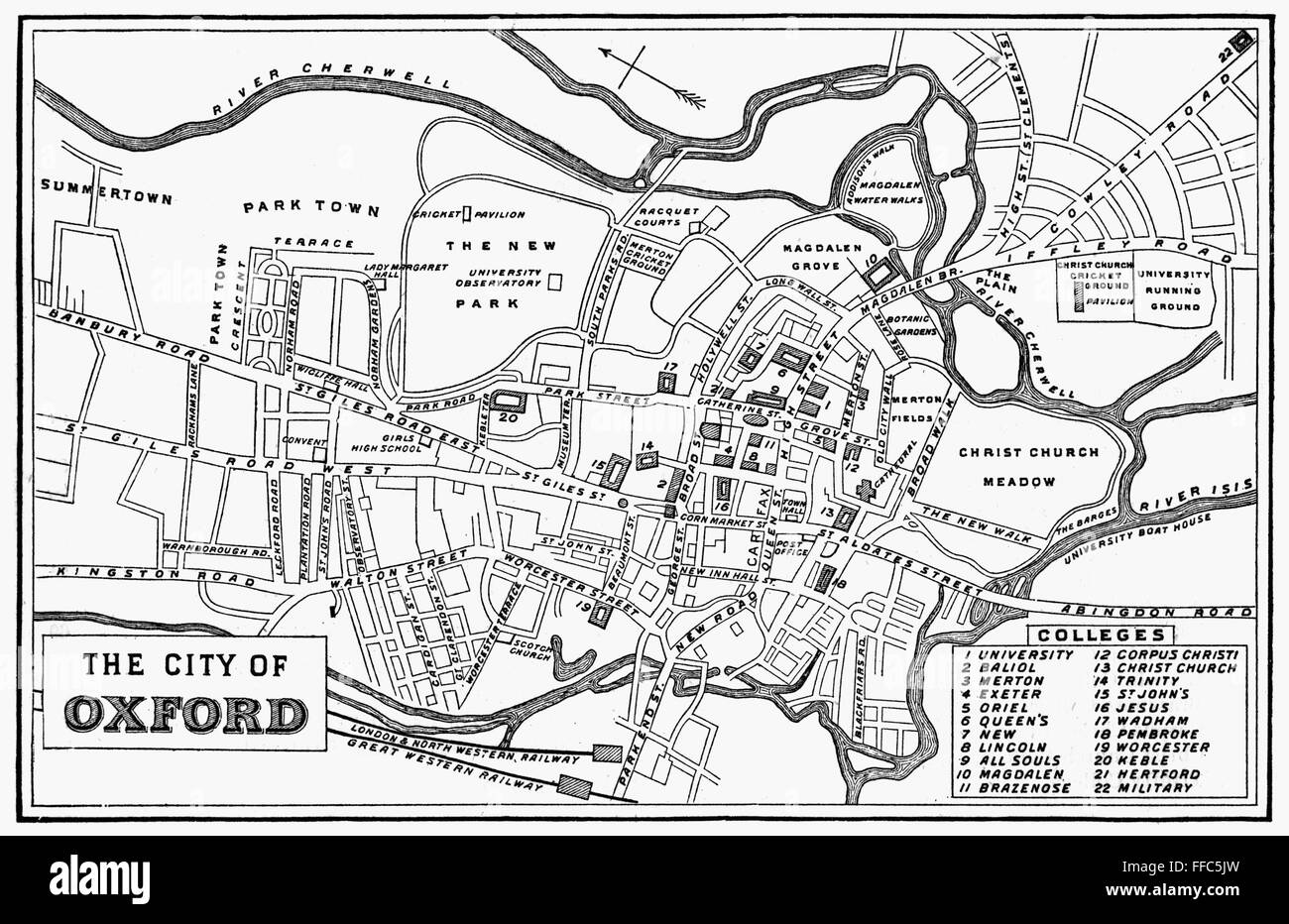 ENGLAND: MAP OF OXFORD. /nMap of Oxford, England, including the campus ...