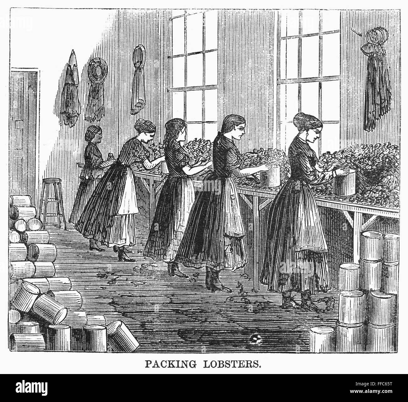 PACKING LOBSTERS, 1868. /nWood engraving, American, 1868 Stock Photo ...
