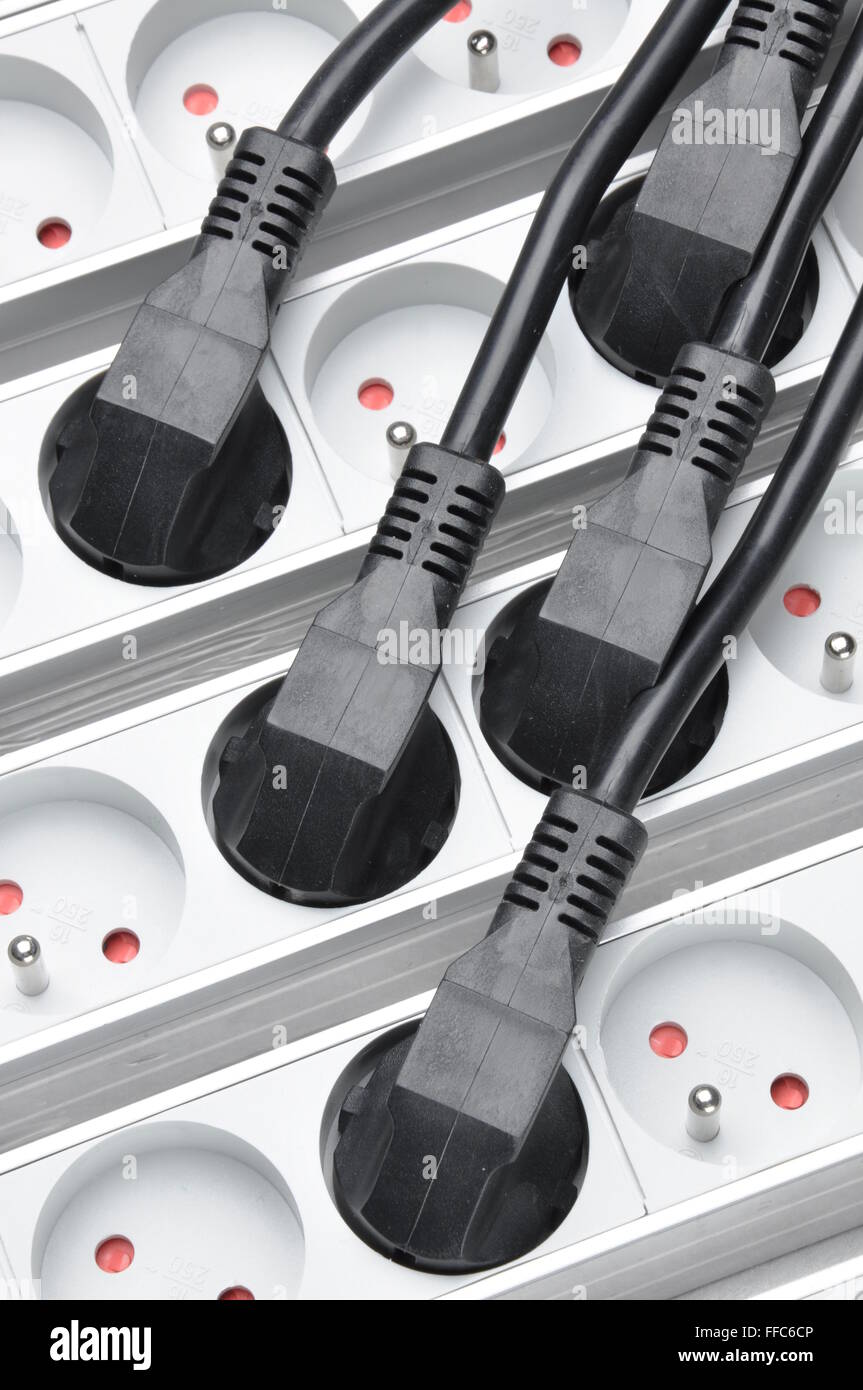 Electrical cords with power strips Stock Photo - Alamy