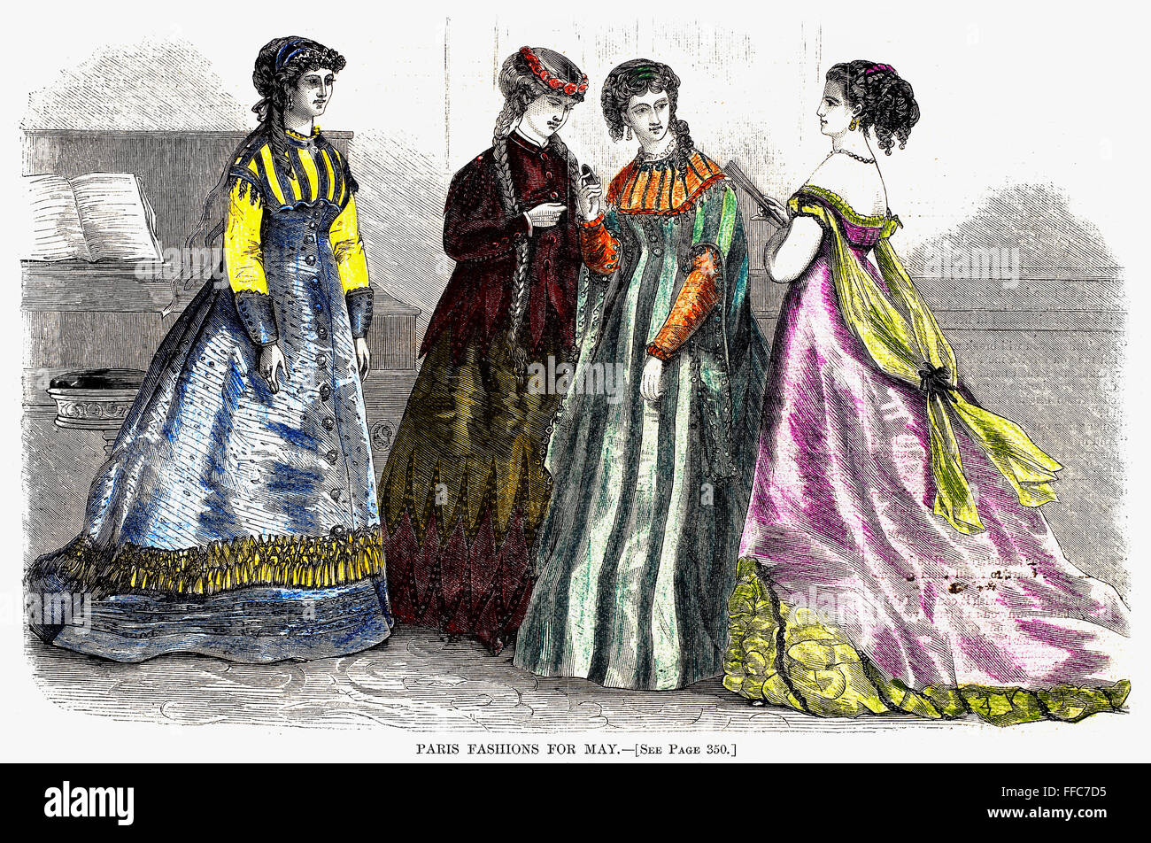 WOMEN'S FASHION, 1866. /n'Paris Fashion for May.' Wood engraving from ...