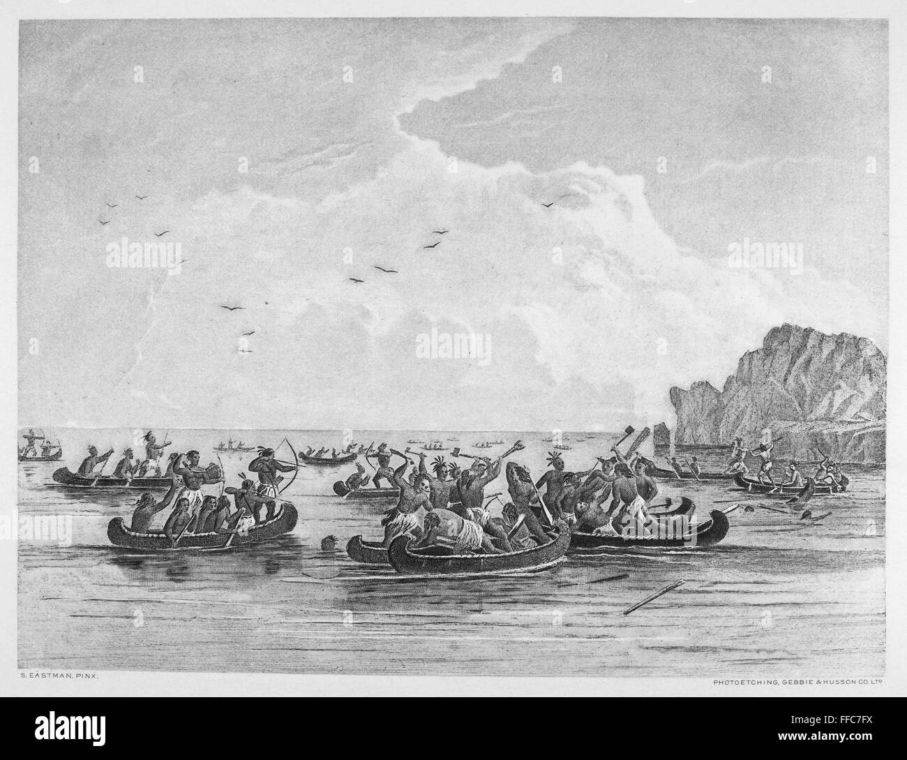 NATIVE AMERICAN BATTLE, c1500. /nFight between the Algonquian and the ...