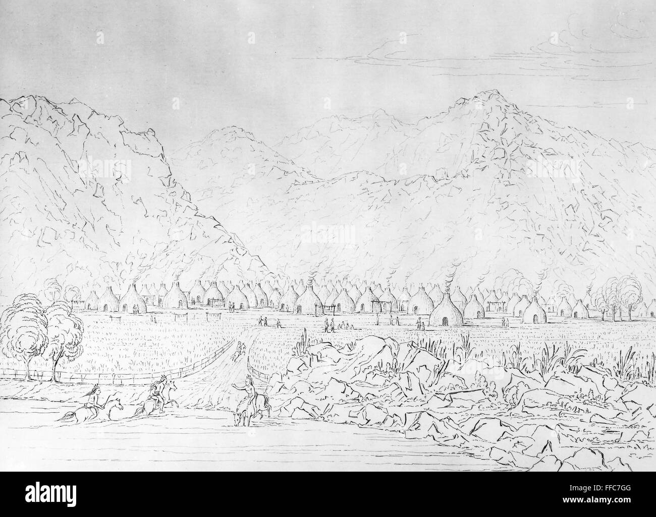 NATIVE AMERICANS: VILLAGE, 1844. /nA Native American village in the ...