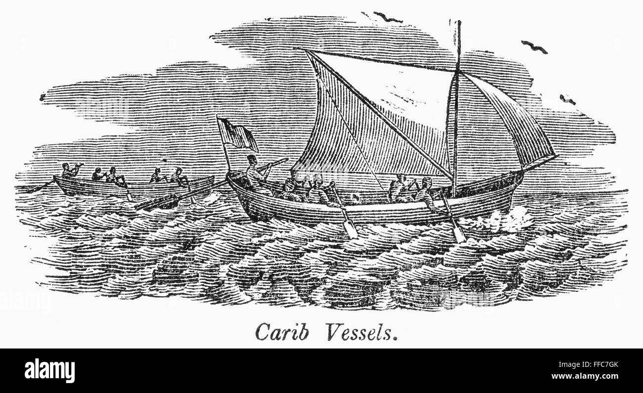 CARIBS: BOAT. /nA Carib vessel. Line engraving, 19th century Stock ...
