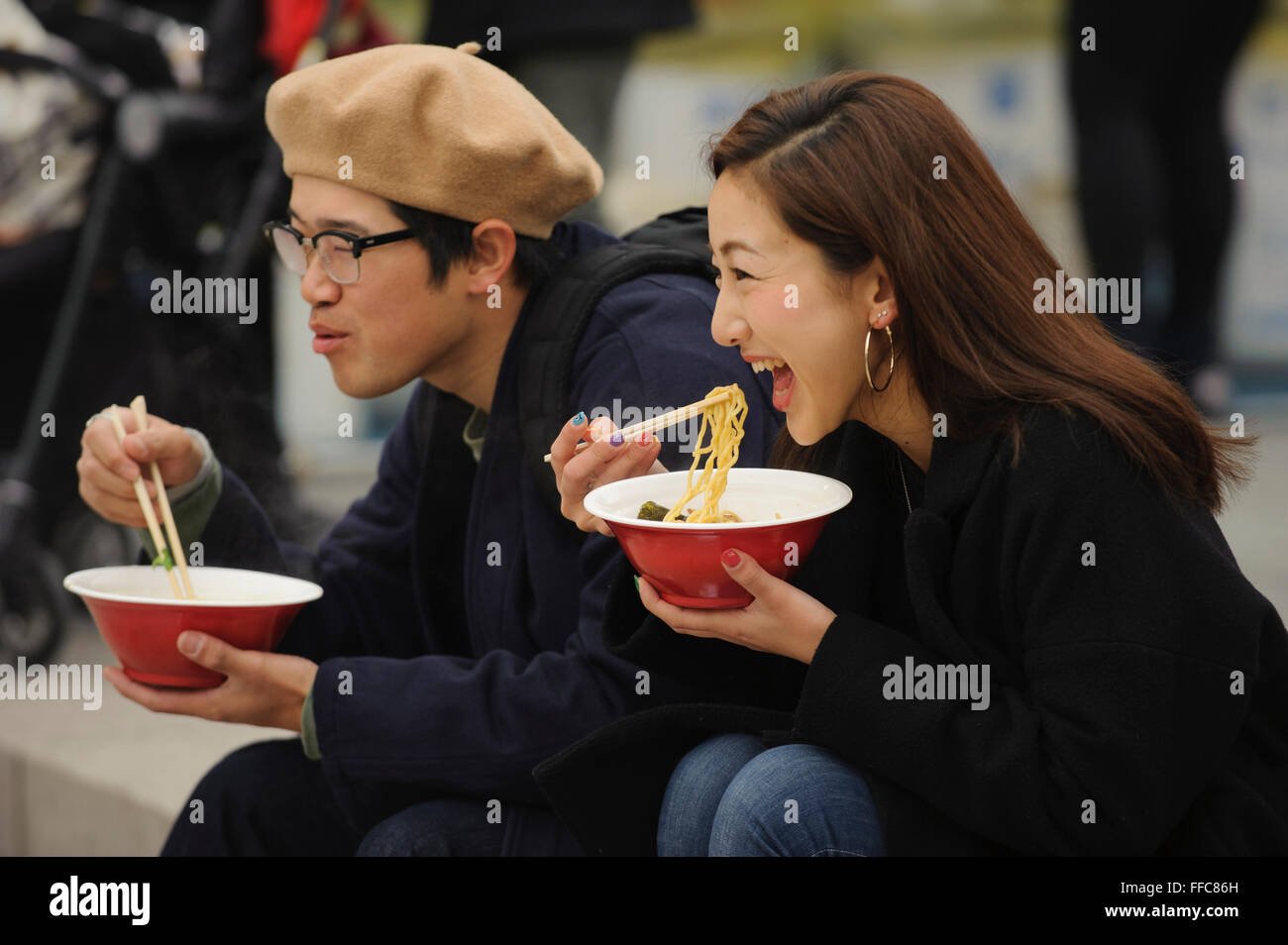 FEBRUARY 12, 2016 - People eat ramen at the 2016 Ramen Festival in ...