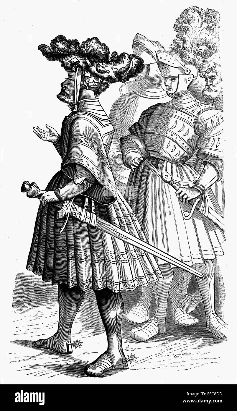 KNIGHT, 15th CENTURY. /nA German knight of the 15th century. Line ...