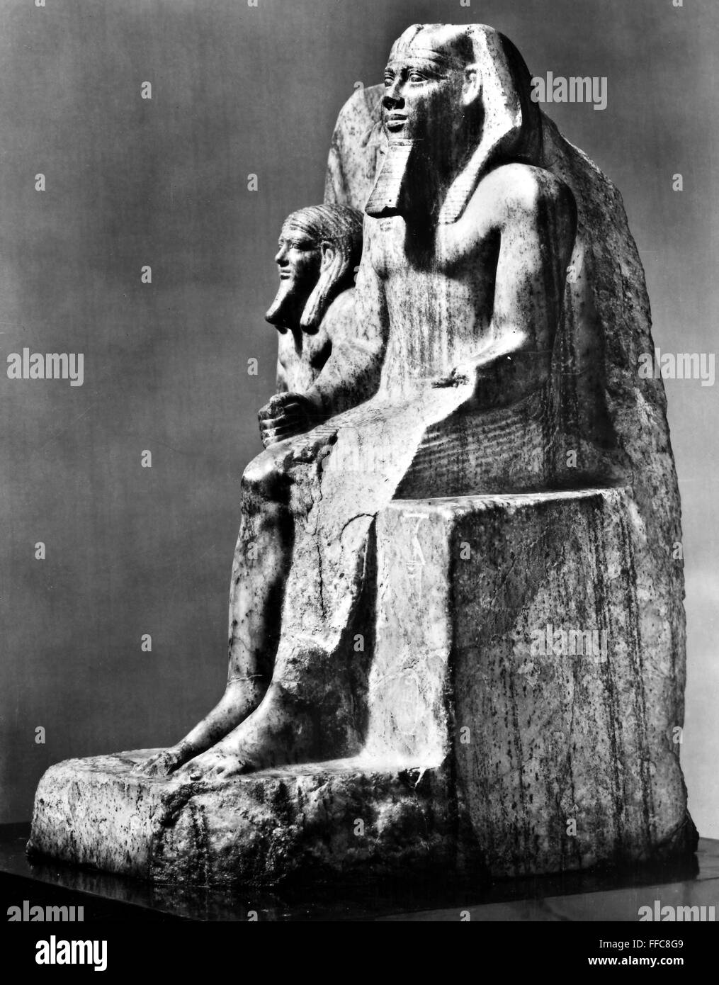 EGYPT: KING SAHURE. /nDiorite statue of King Sahure and a figure ...