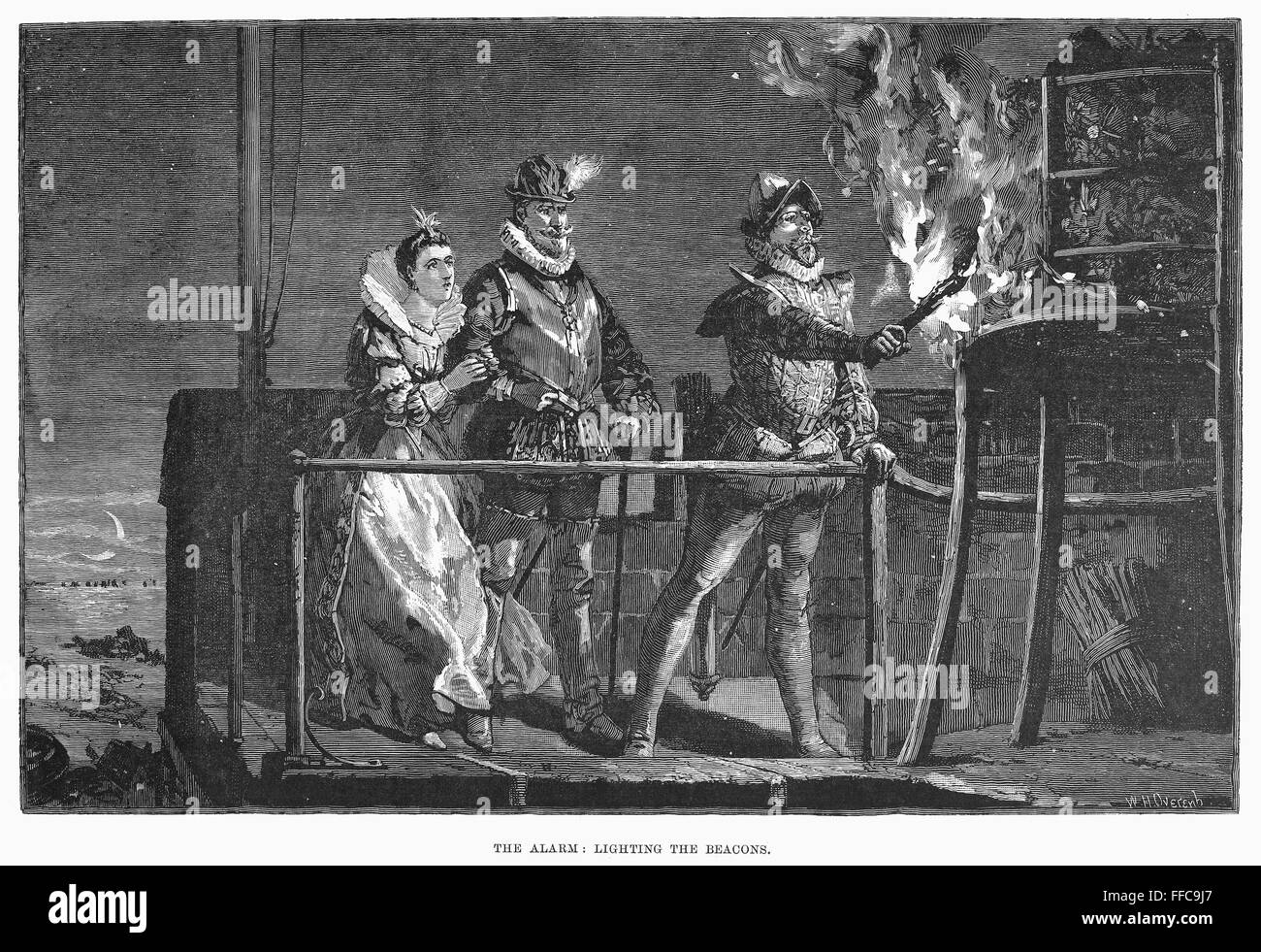 ARMADA: ENGLISH BEACON. /nLighting the beacon to warn of the arrival of ...