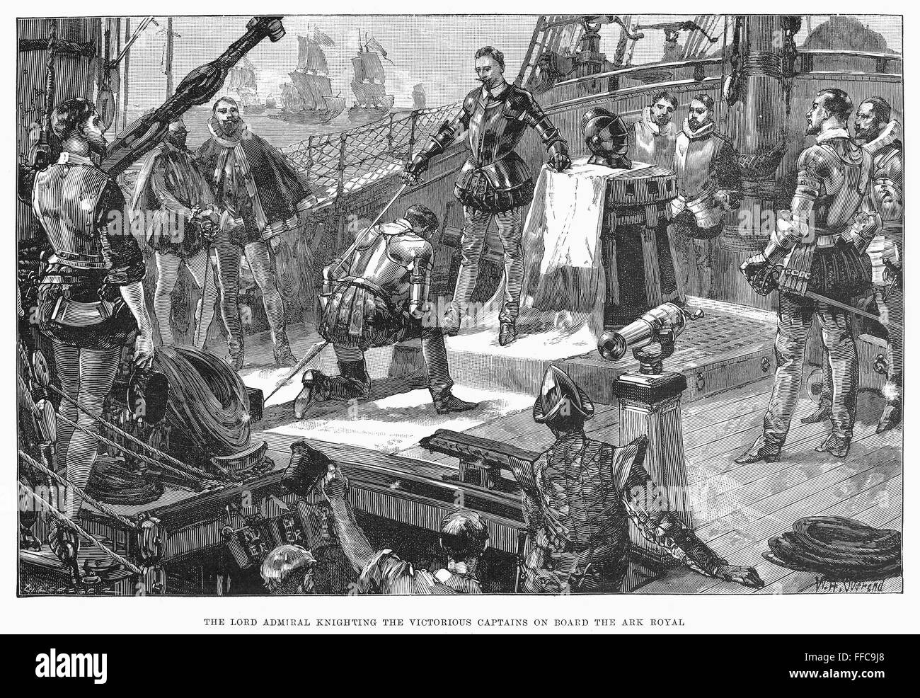 ENGLAND: VICTORY, 1588. /nLord Admiral Effingham knighting the ...