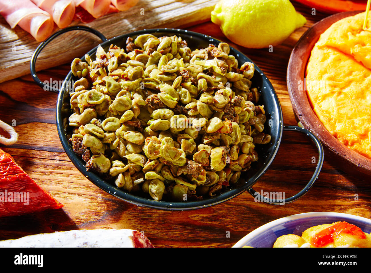 Tapas habas con morcilla lima beans Spain food Stock Photo - Alamy