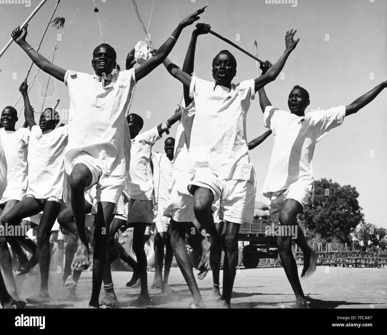 SUDAN: DINKA TRIBE DANCE. /nMen of the cattle raising Dinka tribe ...