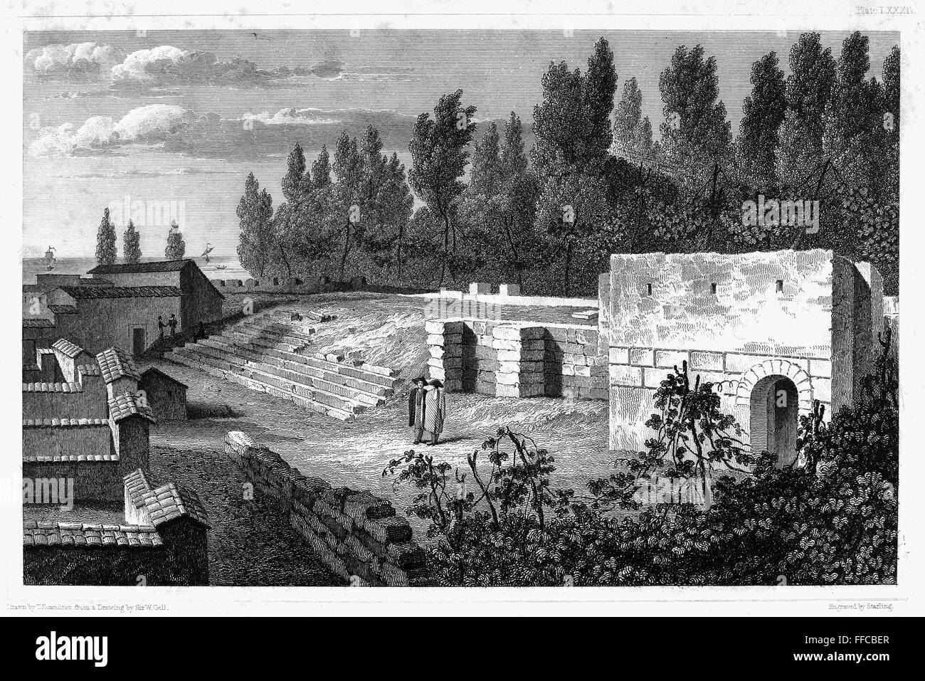 POMPEII: STAIRS, c1830. /nView of the ruins of the stairs for mounting ...
