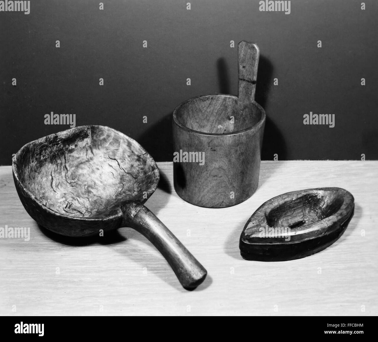 COLONIAL UTENSILS. /nHand carved dippers and a soap dish. 20th century ...