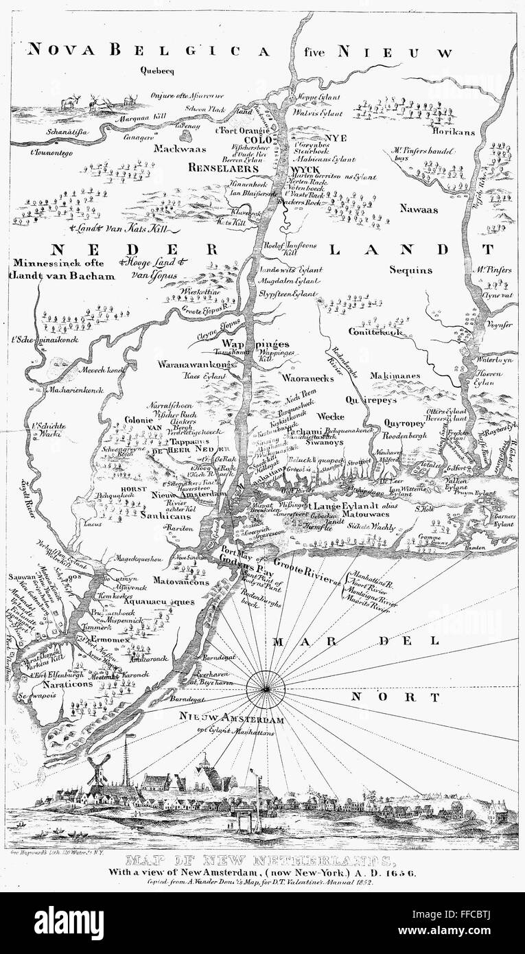 MAP: NEW NETHERLANDS, 1656. /nMap of New Netherlands with a view of New ...