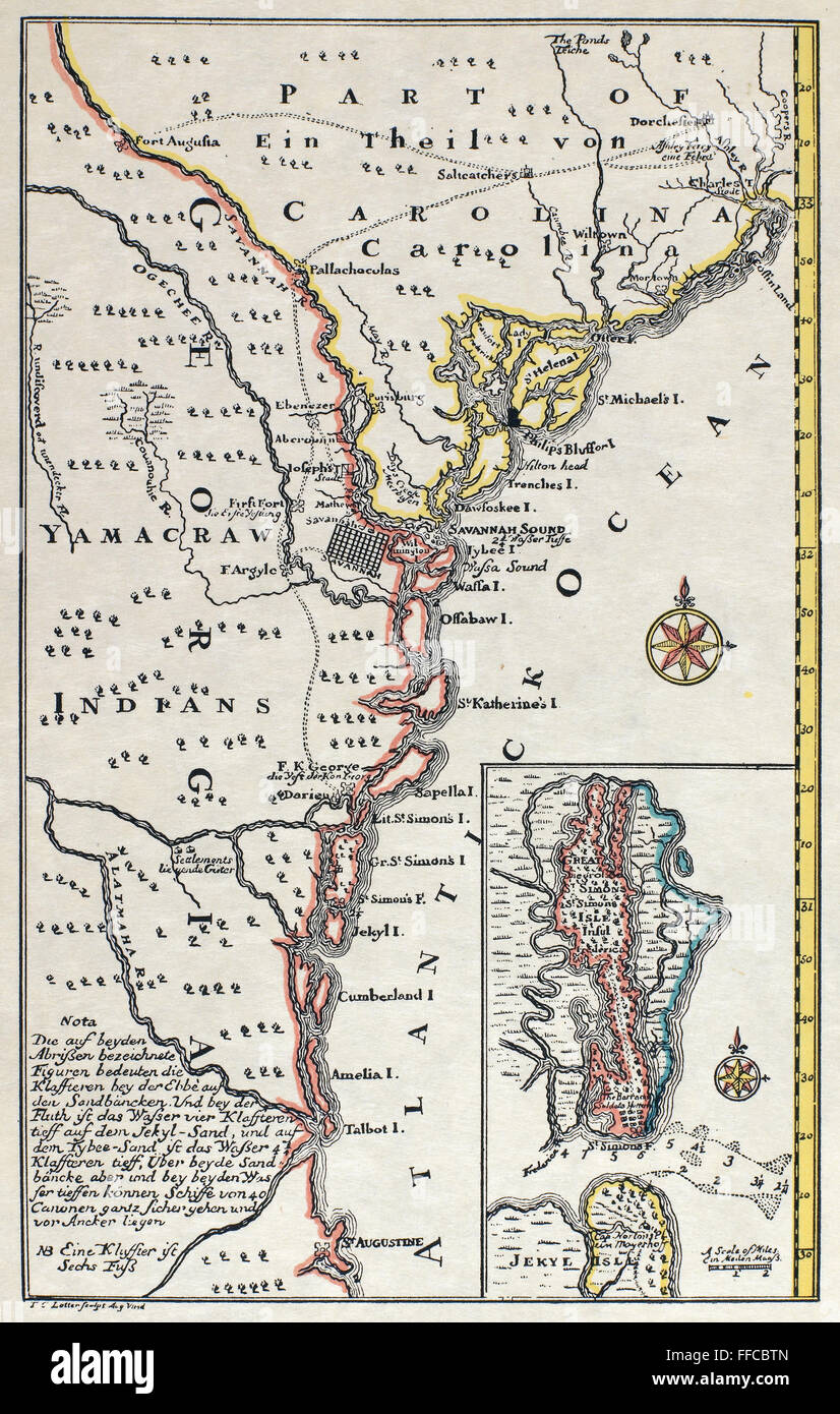 MAP: NORTH AMERICA, c1700. /nMap of the Carolinas and Georgia. Line ...