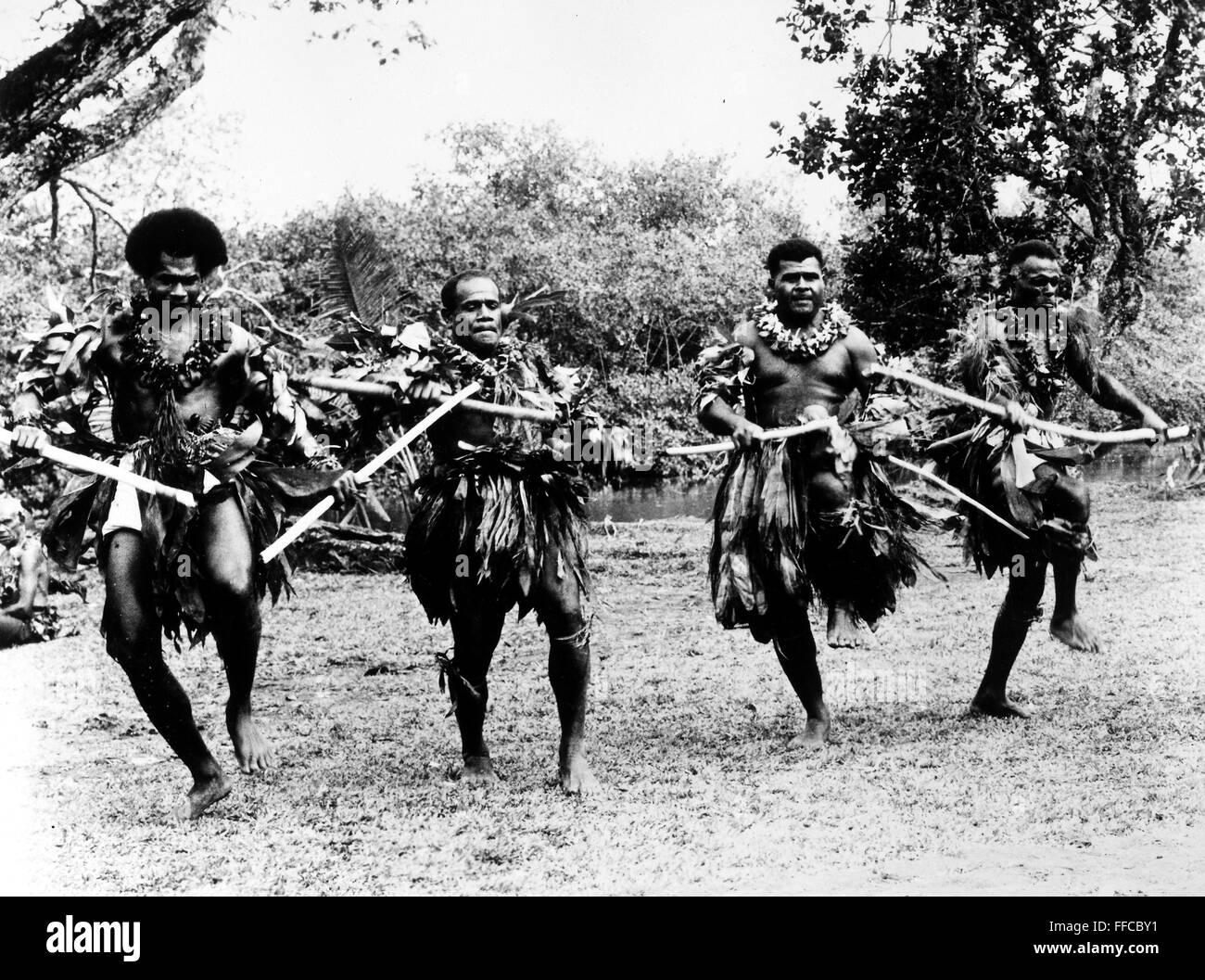FIJI: MEN DANCING, 1958. /nFijian men performing the meke (gesture ...