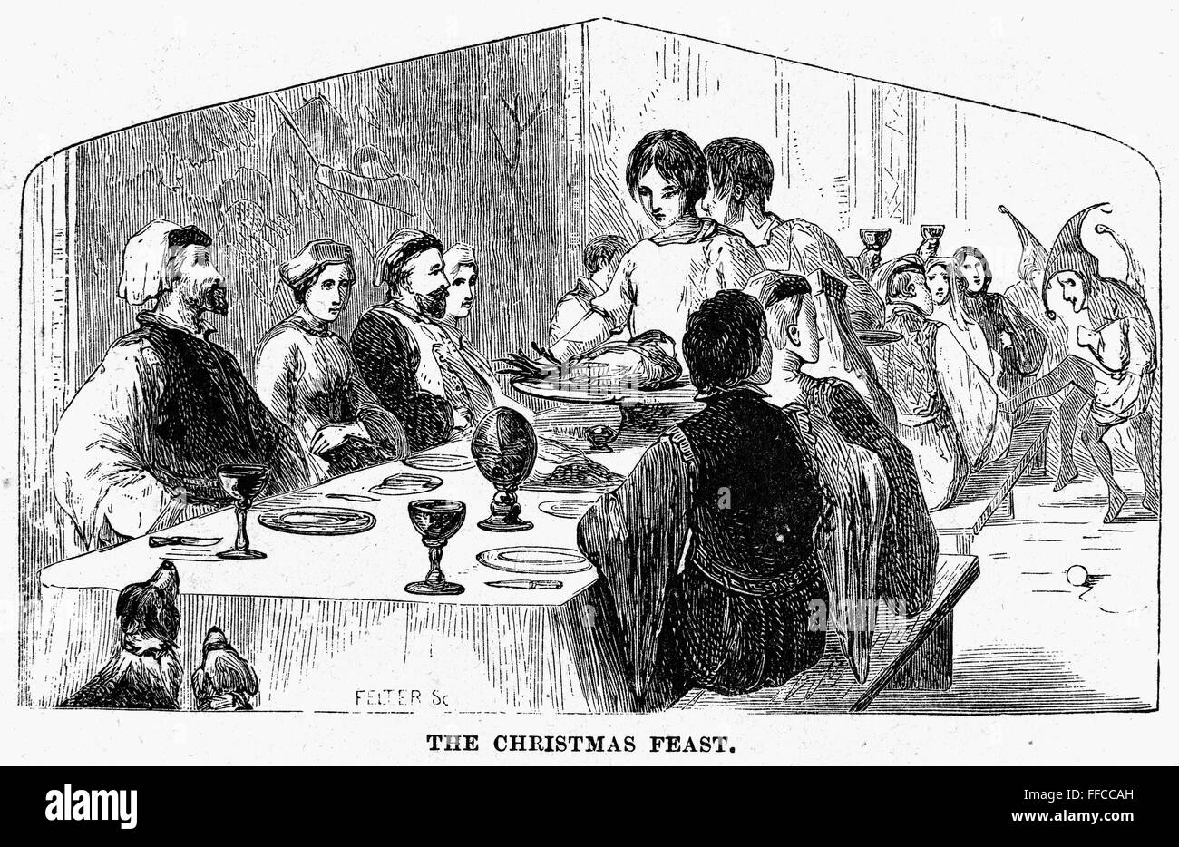 THE CHRISTMAS FEAST. /nEnglish engraving, 1855 Stock Photo - Alamy