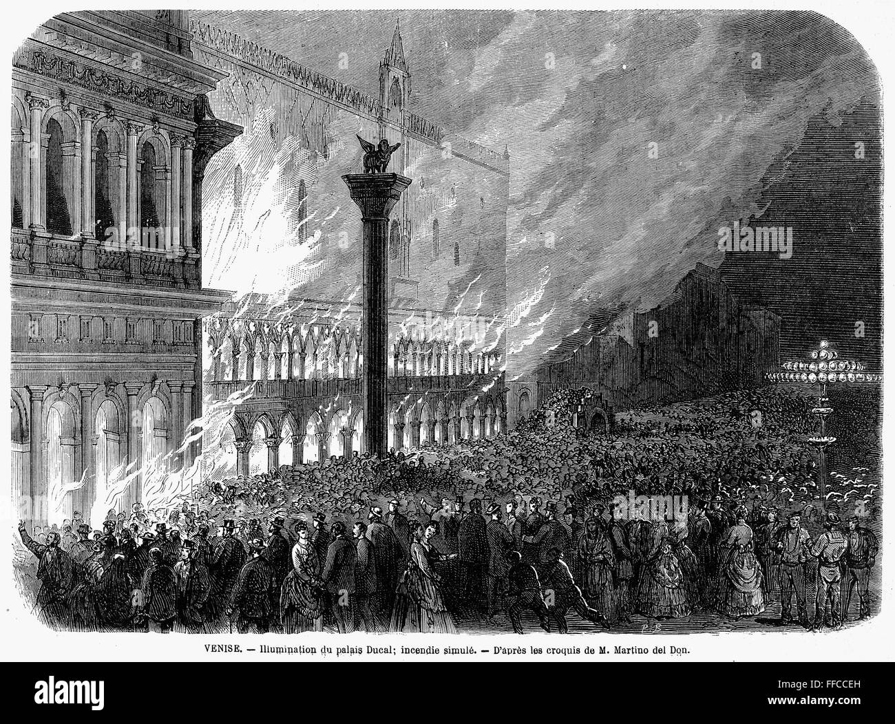 VENICE: SIMULATED FIRE, 1869. /nSimulated fire at the Doge's Palace in ...
