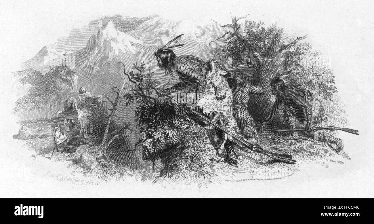 BANKNOTE: NATIVE AMERICAN ATTACK. /nAmerican banknote engraving, 19th ...