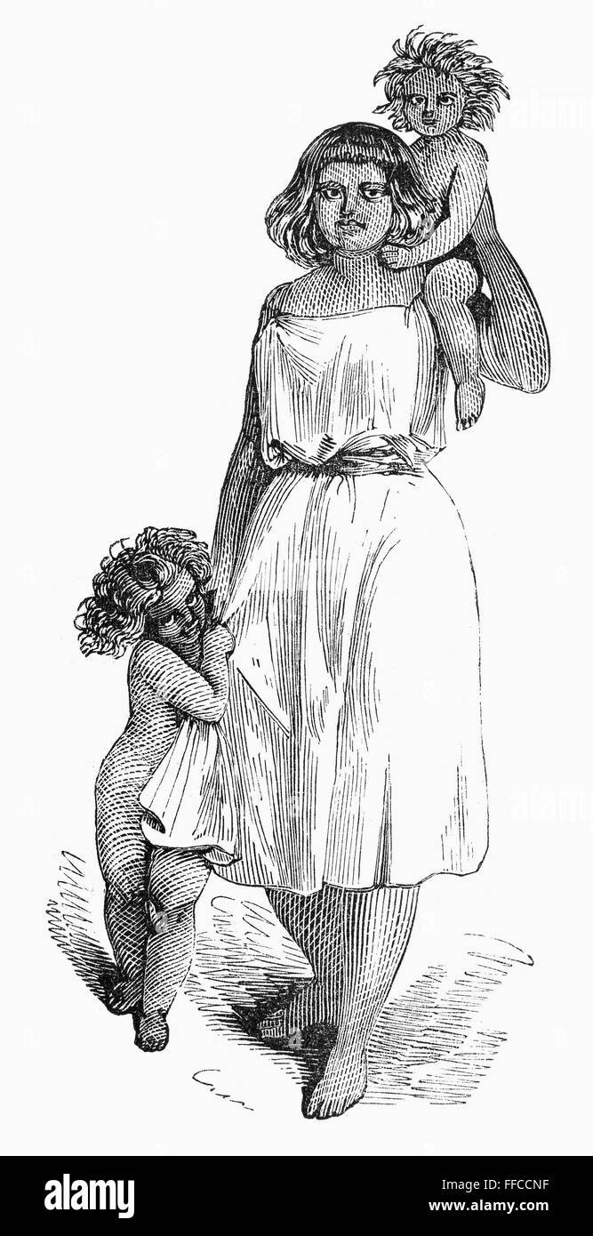 NATIVE AMERICANS: MOTHER & CHILDREN. /nLine engraving, American, 19th ...