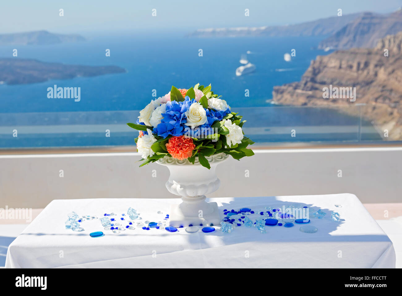 Table and decorations for the wedding ceremony on the beach. Greece ...