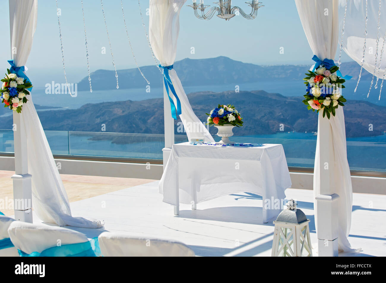 Table and decorations for the wedding ceremony on the beach. Greece ...