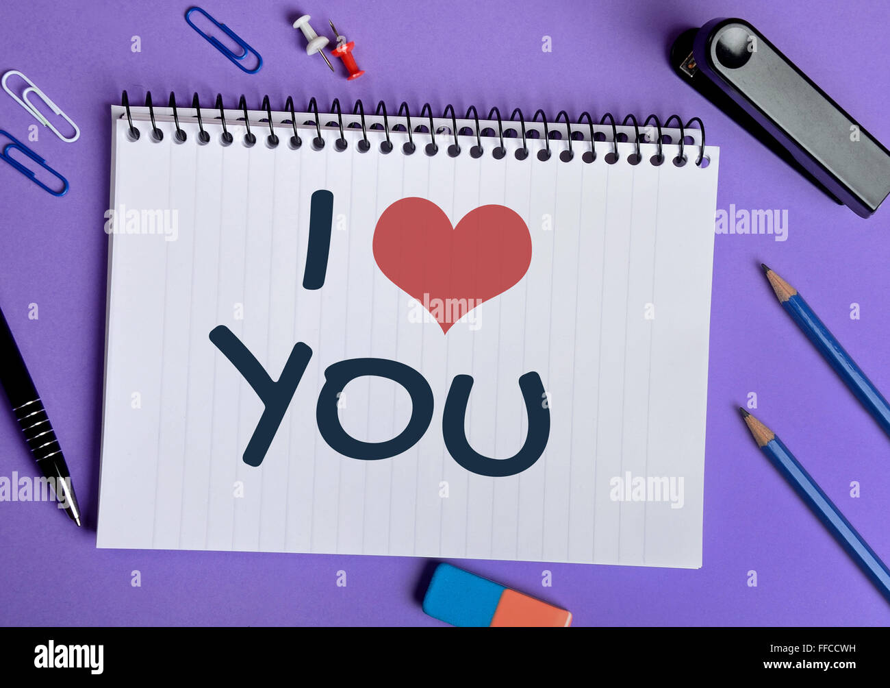 I Love You word on notebook page Stock Photo - Alamy