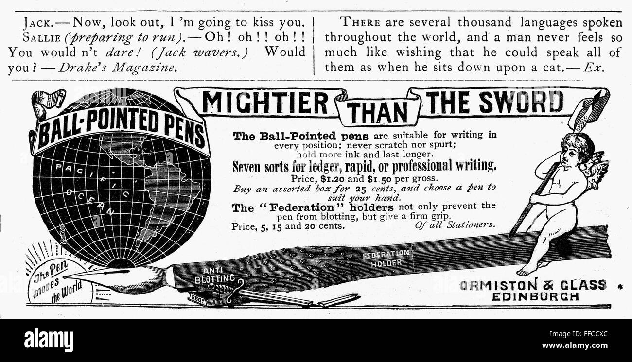 FOUNTAIN PEN AD, 1889. /nAmerican newspaper advertisement, 1889, for ...