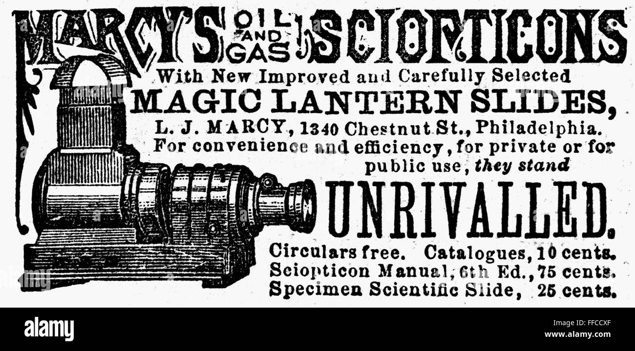 SLIDE PROJECTOR AD, 1878. /nAmerican newspaper advertisement, 1878, for ...