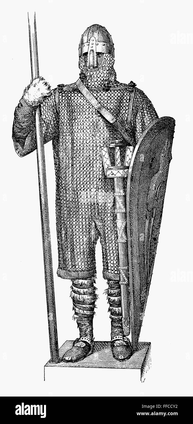 WARRIOR, 11th CENTURY. /nA medieval warrior of the 11th century. Line ...