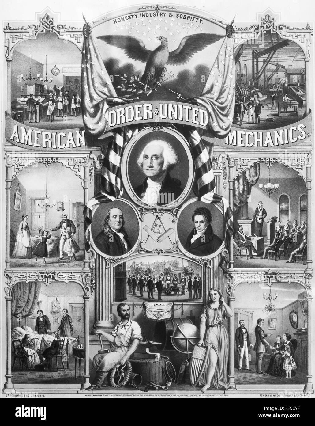 UNITED MECHANICS, 1870. /nLithograph poster for the American Order of ...