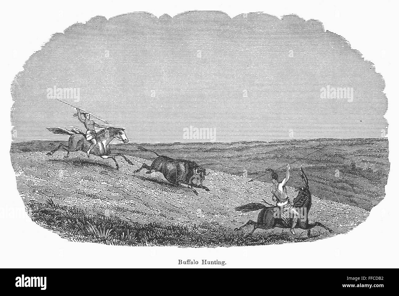 BUFFALO HUNT. /nGreat Plains Native Americans hunting buffalo. 19th ...
