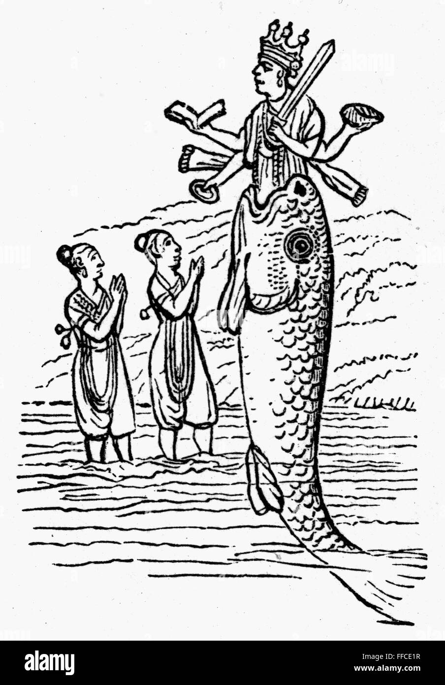 HINDUISM: VISHNU. /nThe Hindu god Vishnu rising from the sea in the ...