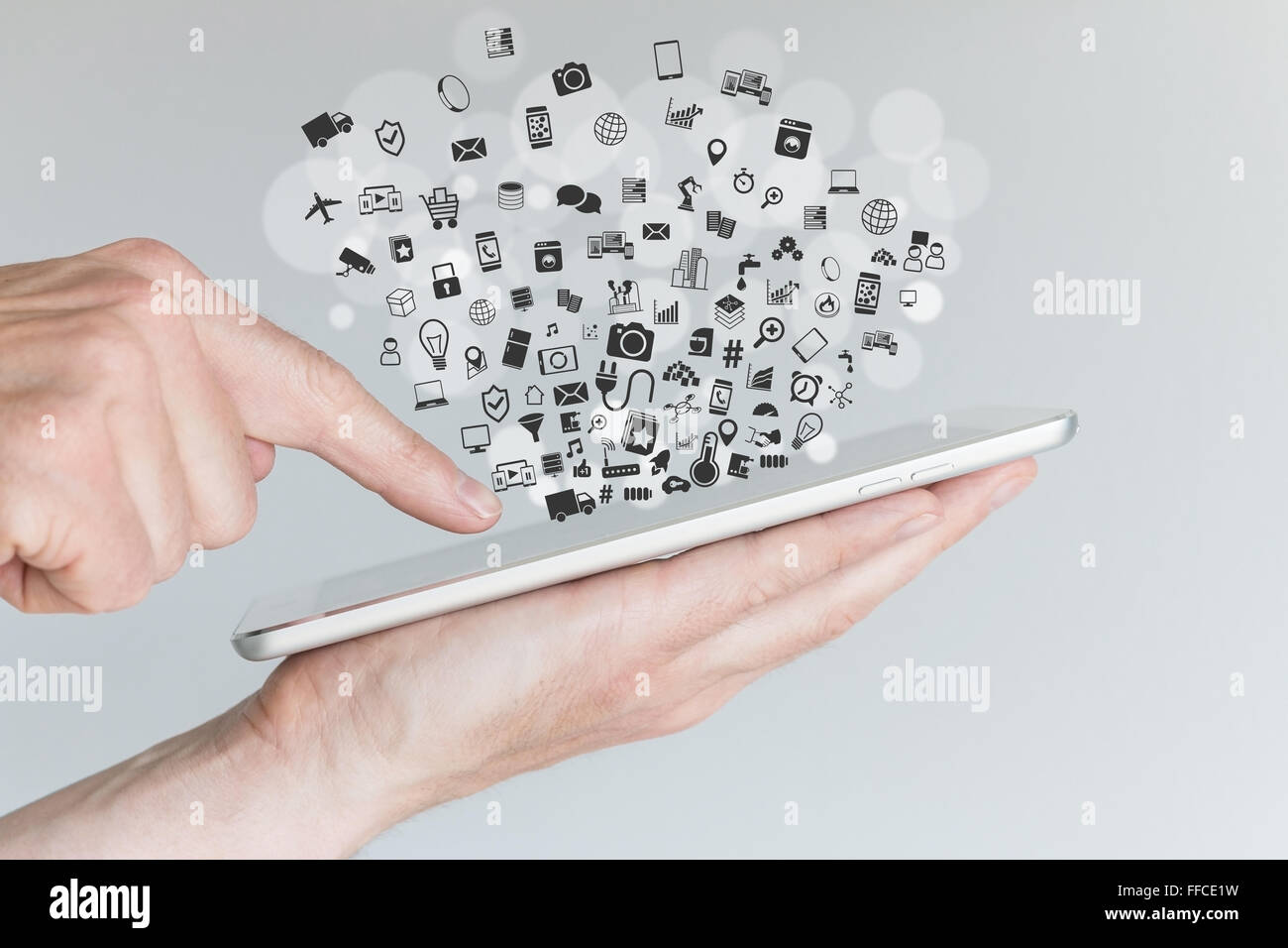 Internet of things (IoT) concept with hands holding tablet Stock Photo ...