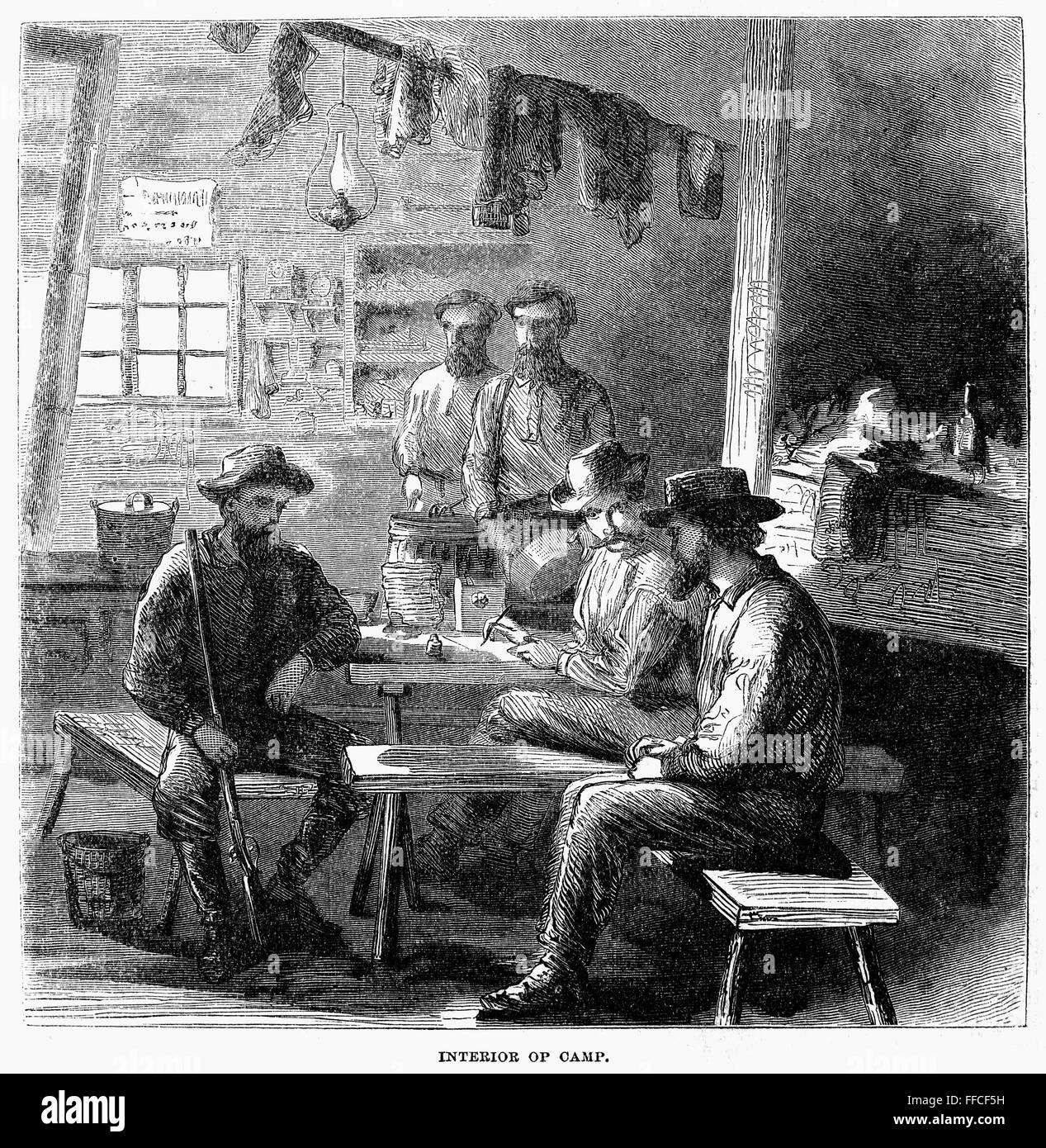 LOGGERS' CAMP, 1868. /nA loggers' camp in the Minnesota pine forests ...