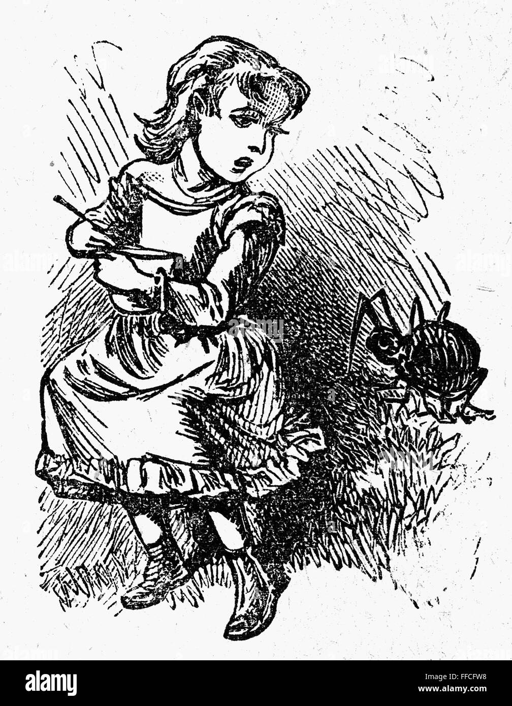 LITTLE MISS MUFFET. /nWood engraving from a late-19th century American ...