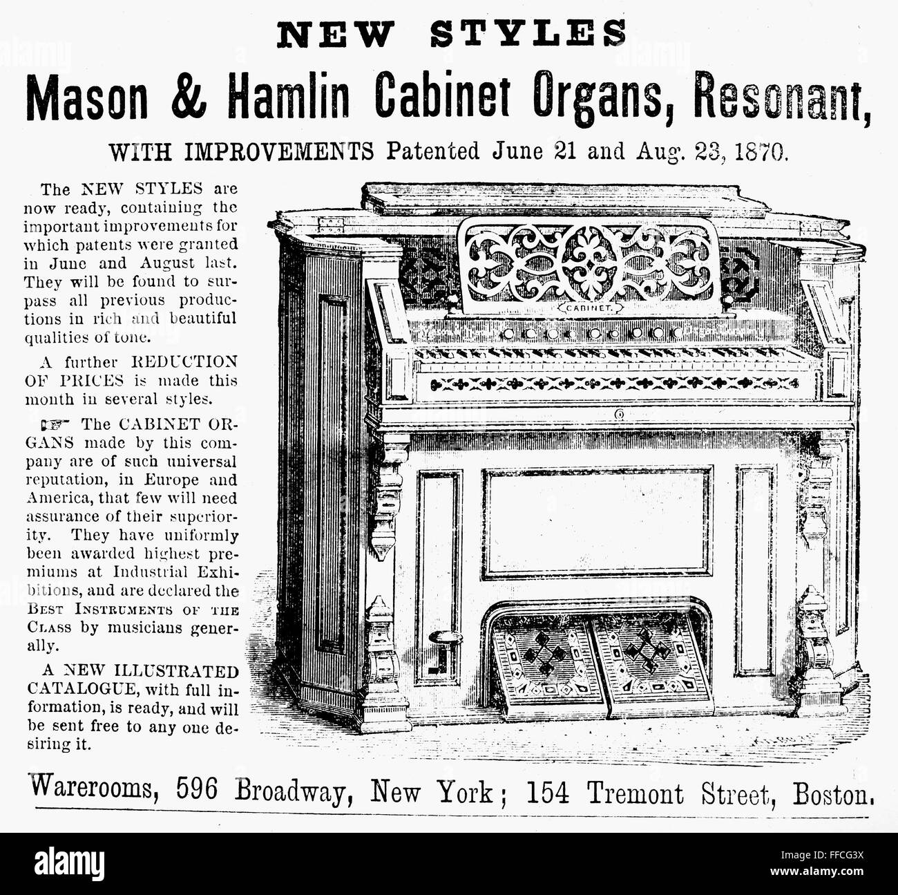 ORGAN AD, 1870. /nAmerican advertisement for Mason & Hamlin Cabinet ...