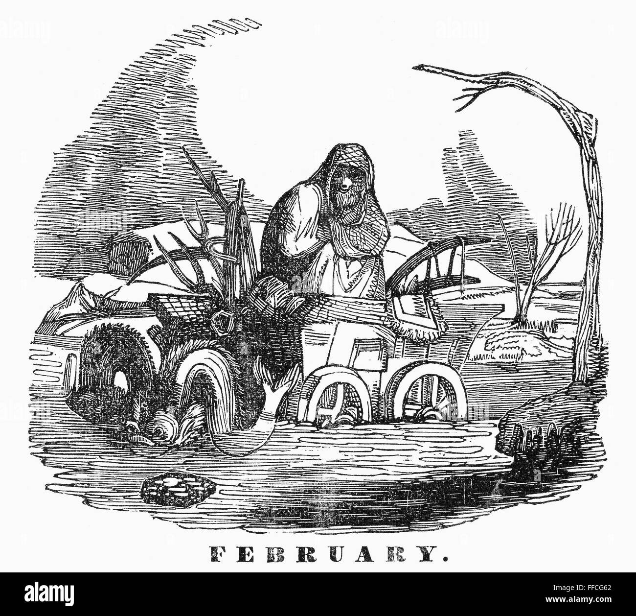 ALLEGORY: FEBRUARY, 1837. /nWood engraving, American, 1837 Stock Photo ...