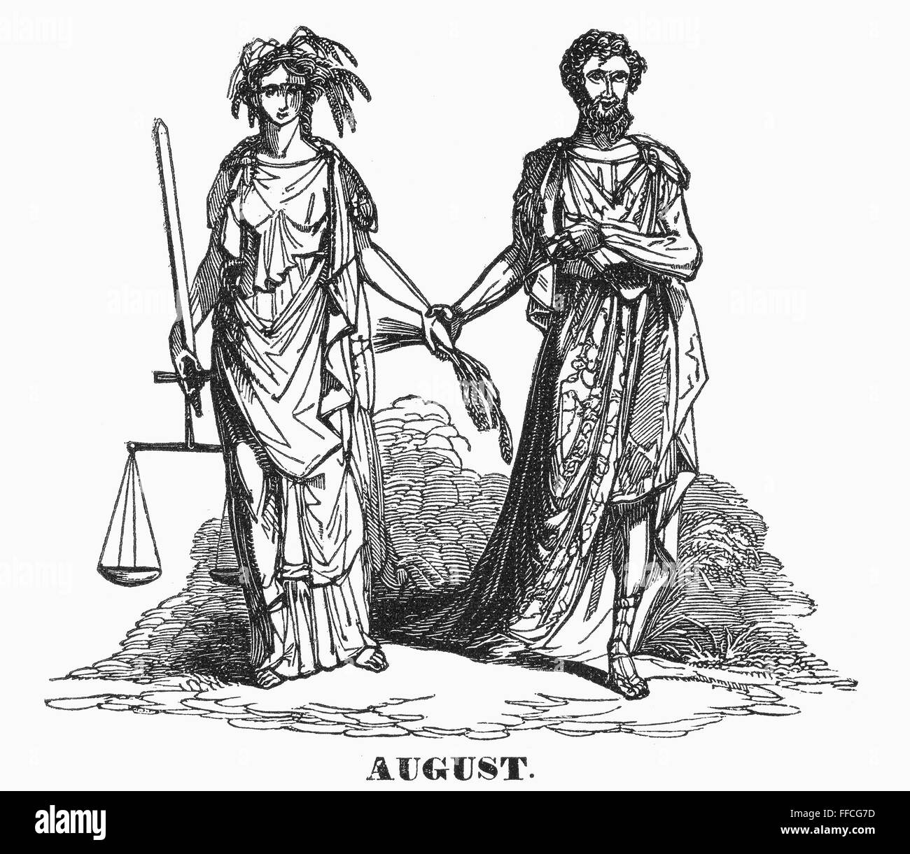 ALLEGORY: AUGUST, 1830s. /nWood engraving, American, 1830s Stock Photo ...