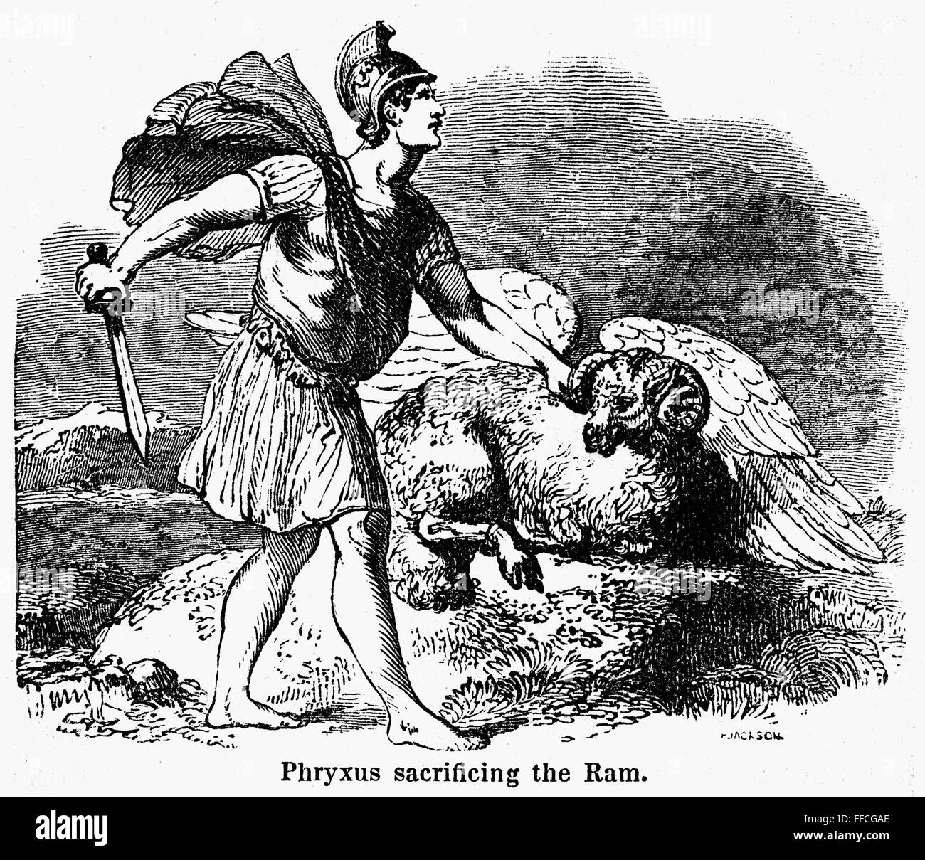 PHRYXUS AND RAM. /nPhryxus sacrificing the winged ram with the golden ...