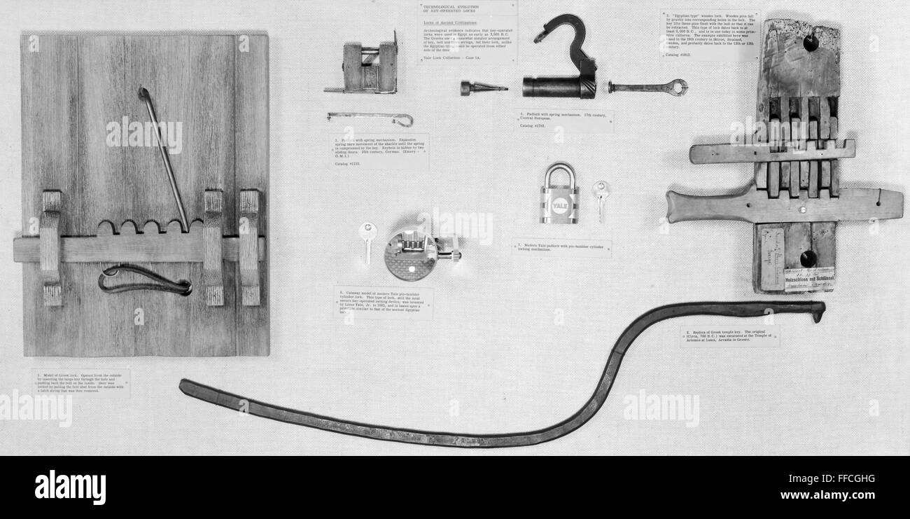 EGYPTIAN AND GREEK LOCKS. /nReplicas of an ancient Greek lock, left ...