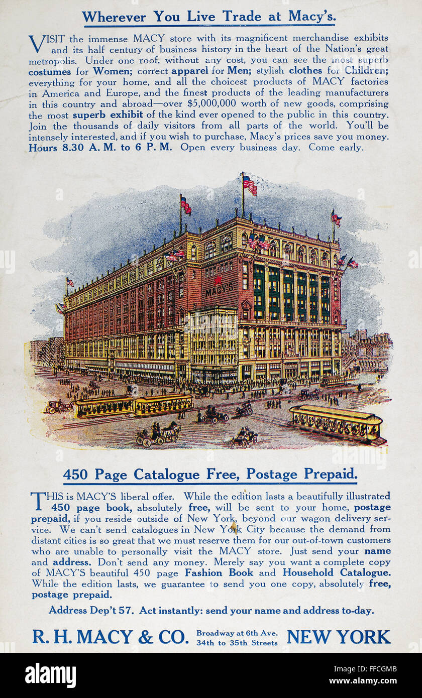 MACY'S ADVERTISEMENT, 1910. /nAdvertisement for Macy's Department Store ...
